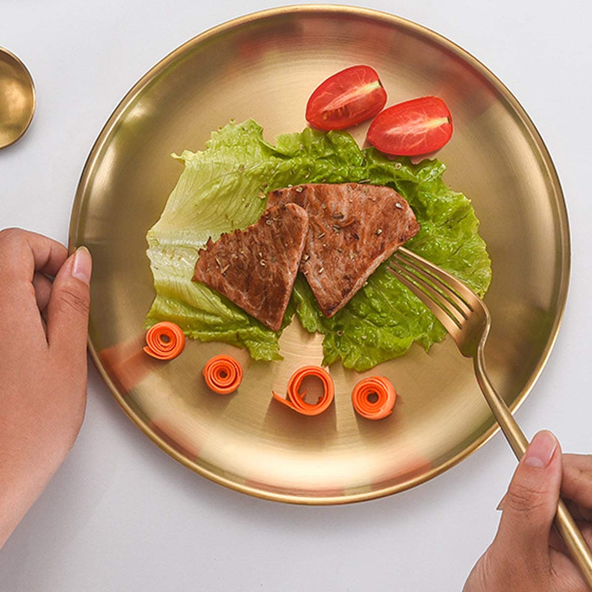 AIYoo Stainless Steel Gold Plates 2 Set Round Dinner Dishes 10 Inch Metal Plates Great for Picnic,Outdoor Camping Plate,Shatterproof & Dishwasher Safe…