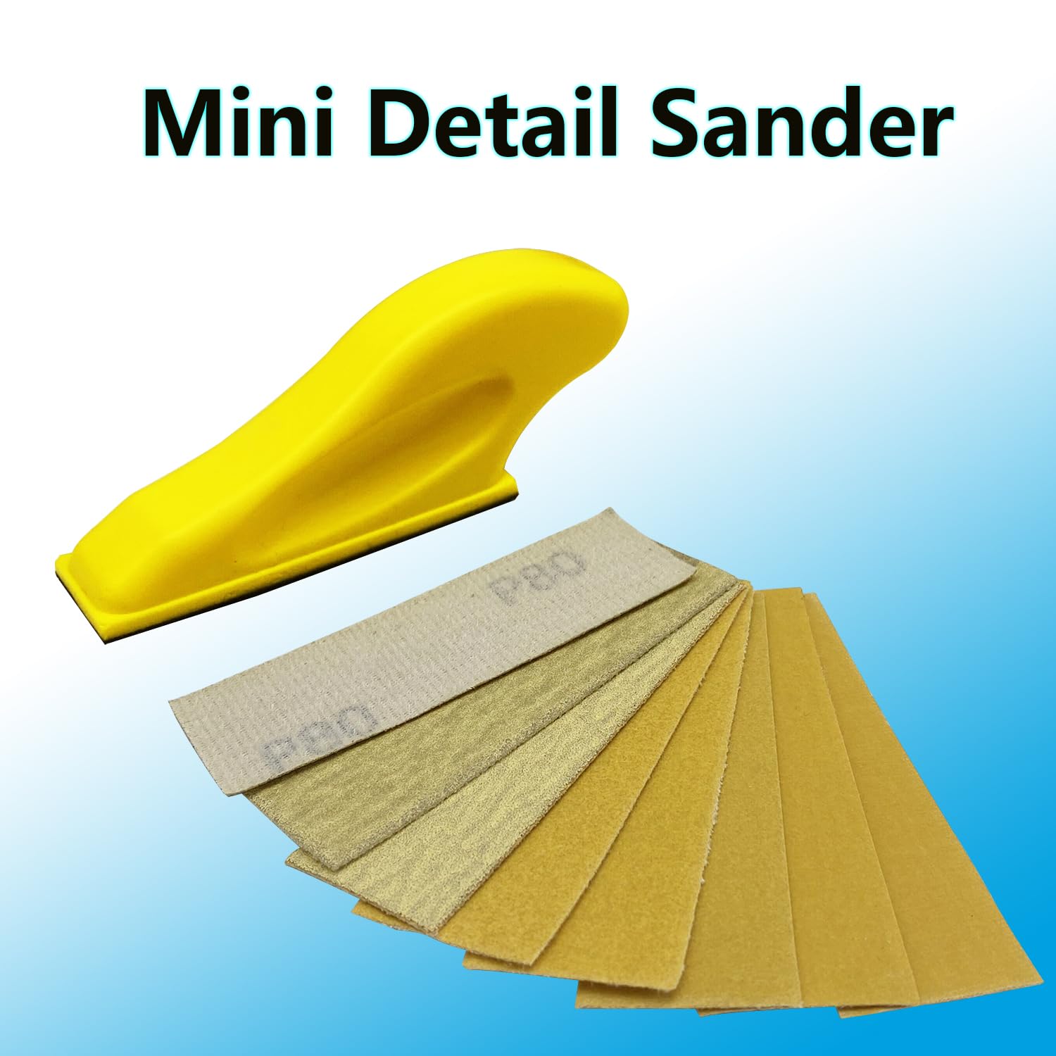 AutKerige Micro Detail Sander Paper Kit,80PCS Wet Dry Sandpaper-Grit 80 120 180 240 320 400 600 800,3.5”x 1”Hand Sanding Block with Hook and Loop Sanding Strips for Narrow Spaces Sanding or Polishing