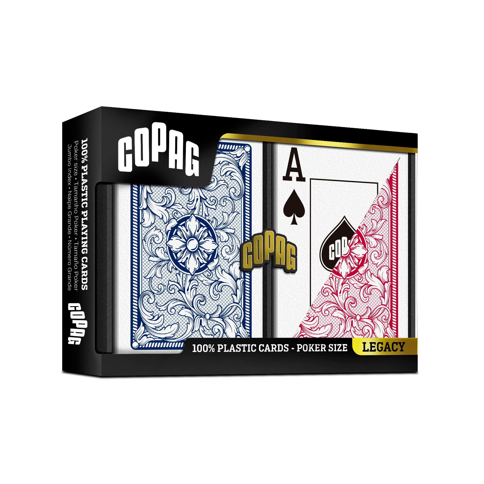 Copag Legacy Design 100% Plastic Playing Cards, Poker Size Jumbo Index Red/Blue Double Deck Set…