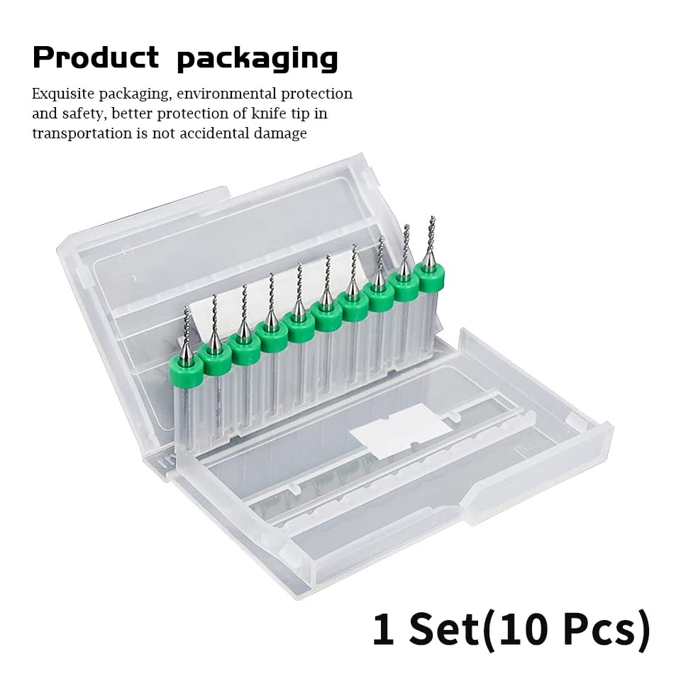 AUGUSTTOOLS PCB Drill Bits Set 0.2mm Tungsten Carbide Rotary Tool, Micro Drill Bits Set, 1/8 Inch Shank for Print Circuit Board Jewelry CNC Engraving, etc (10pcs)