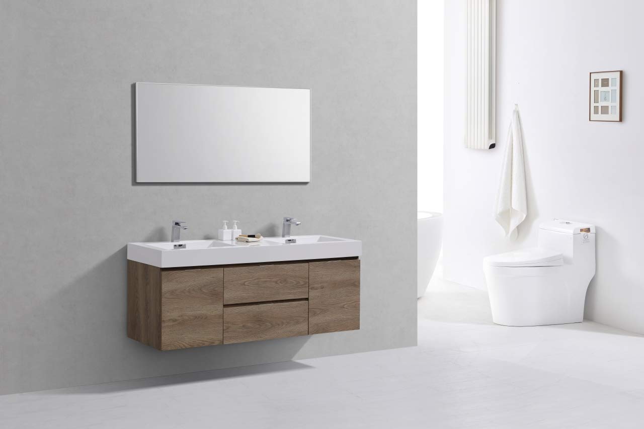 Bliss 60" Double Sink Butternut Wall Mount Modern Bathroom Vanity