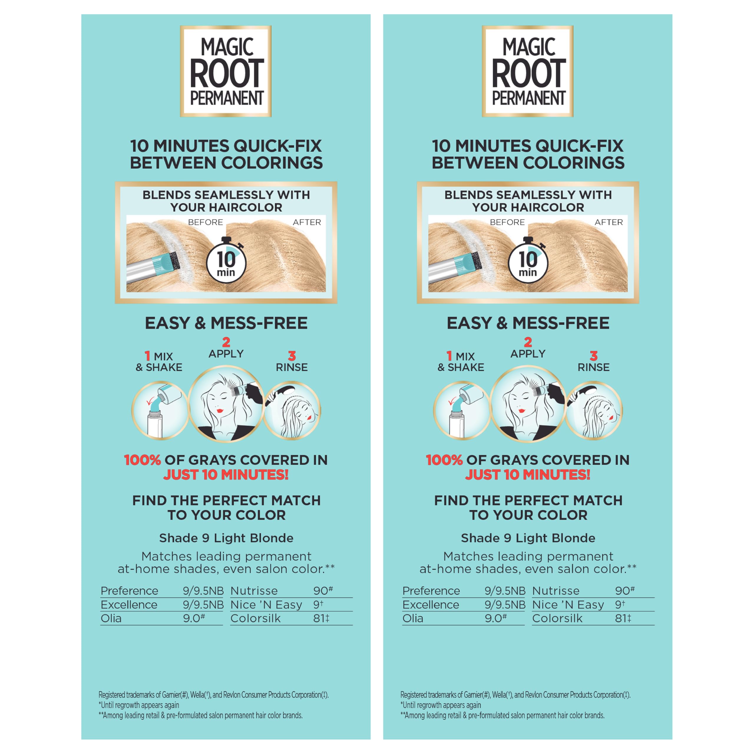 L’Oréal Paris Magic Root Permanent Hair Color, 10 Minute Hair Dye Kit to Rescue Roots with 100% Gray Hair Coverage, 9 Light Blonde, 2 Pack (Packaging May Vary)