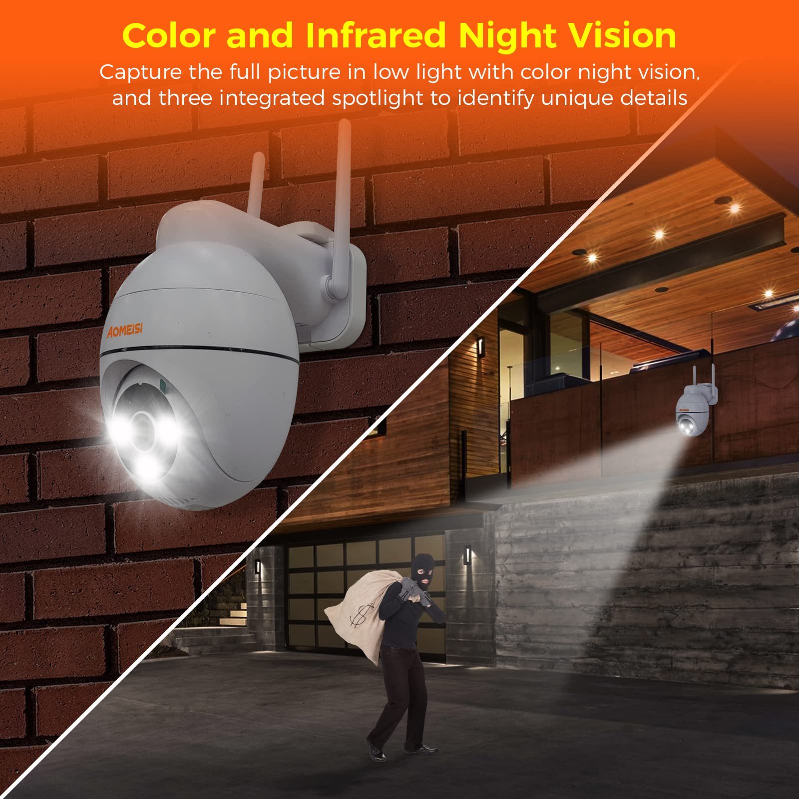 Aomeisi C2 5MP Security Camera Outdoor,Plug-in Cable,360°View Pan/Tilt,Two-Way Audio,Audible Flashlight Alarm,Motion Alert,SD Slot & Cloud Storage,Tech Support,Work with Alexa & Google Home,CloudEdge