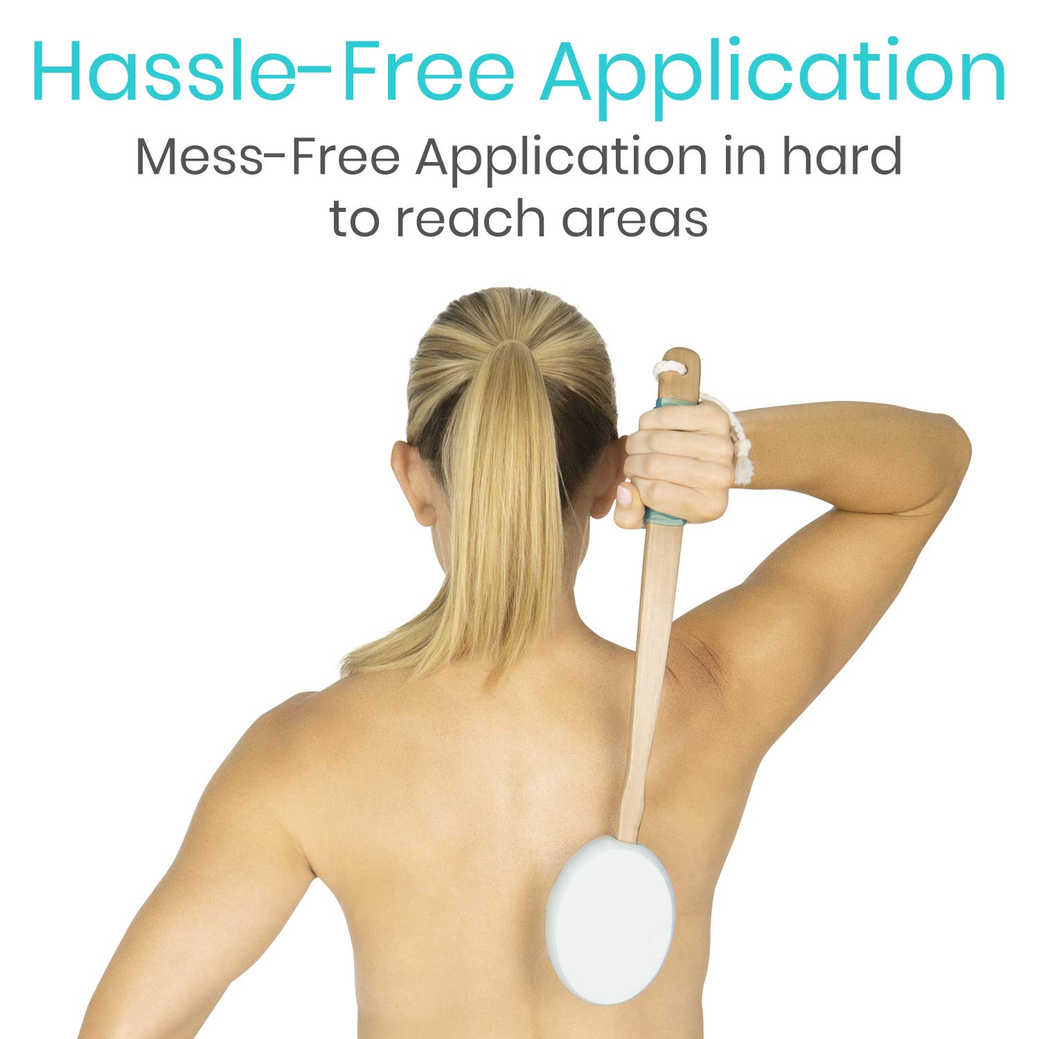 Vive Back Lotion Applicator Replacement Pads (6 Pack) - Long Reach Handle Loofah Sponge Shower Scrubber for Self Application - Body Bath Wash Brush for Skin Cream, Suntan, Tanning, Aloe - Men, Women