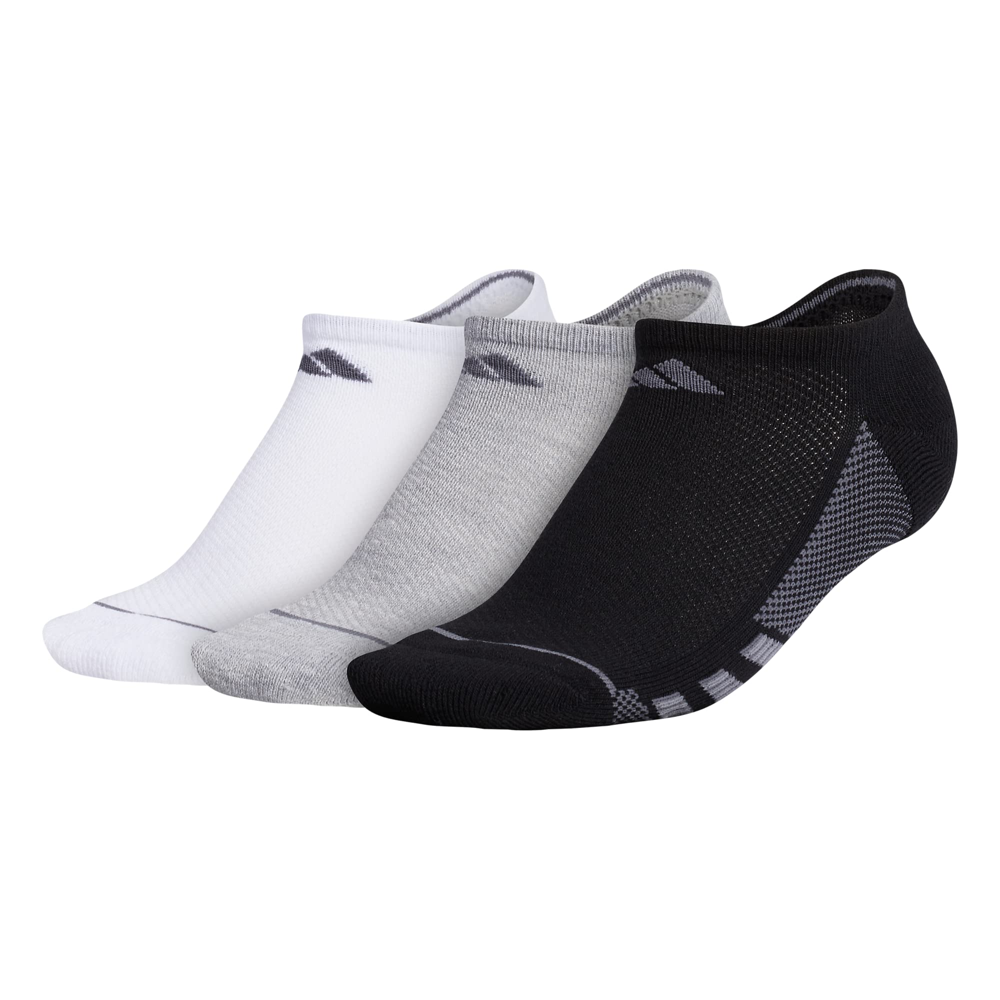 adidas Women's Superlite Stripe II 3-Pack No Show, Black/Heather Grey/White, Medium