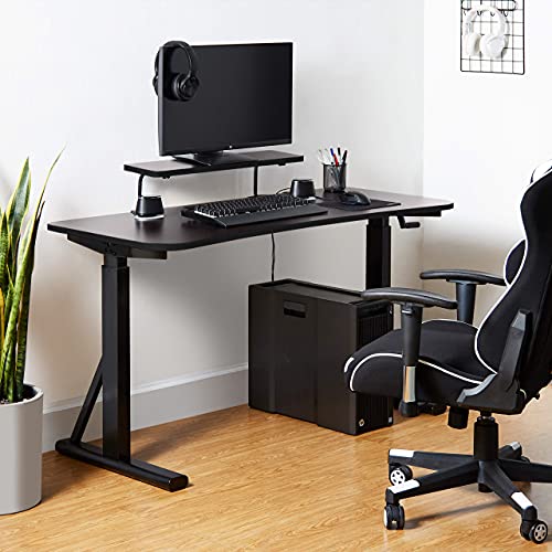 Amazon Basics Height-Adjustable Gaming Desk with Raised Monitor Shelf - Black