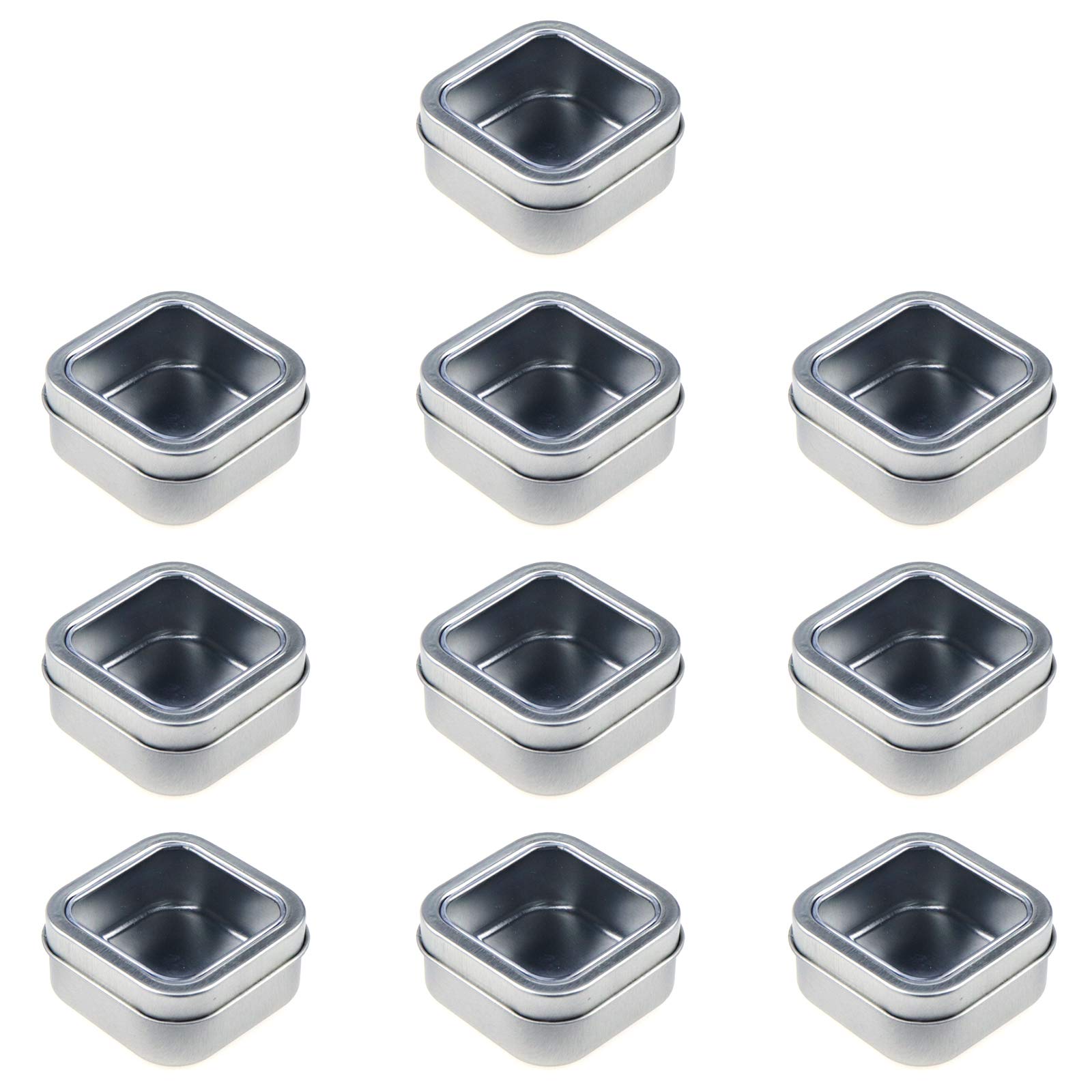 Coshar 10pcs Square Metal Storage Organizer Mini Tin Box with Clear Window Lids for Candy, Candles, Lip Balms and Solid Perfumes (Silver)