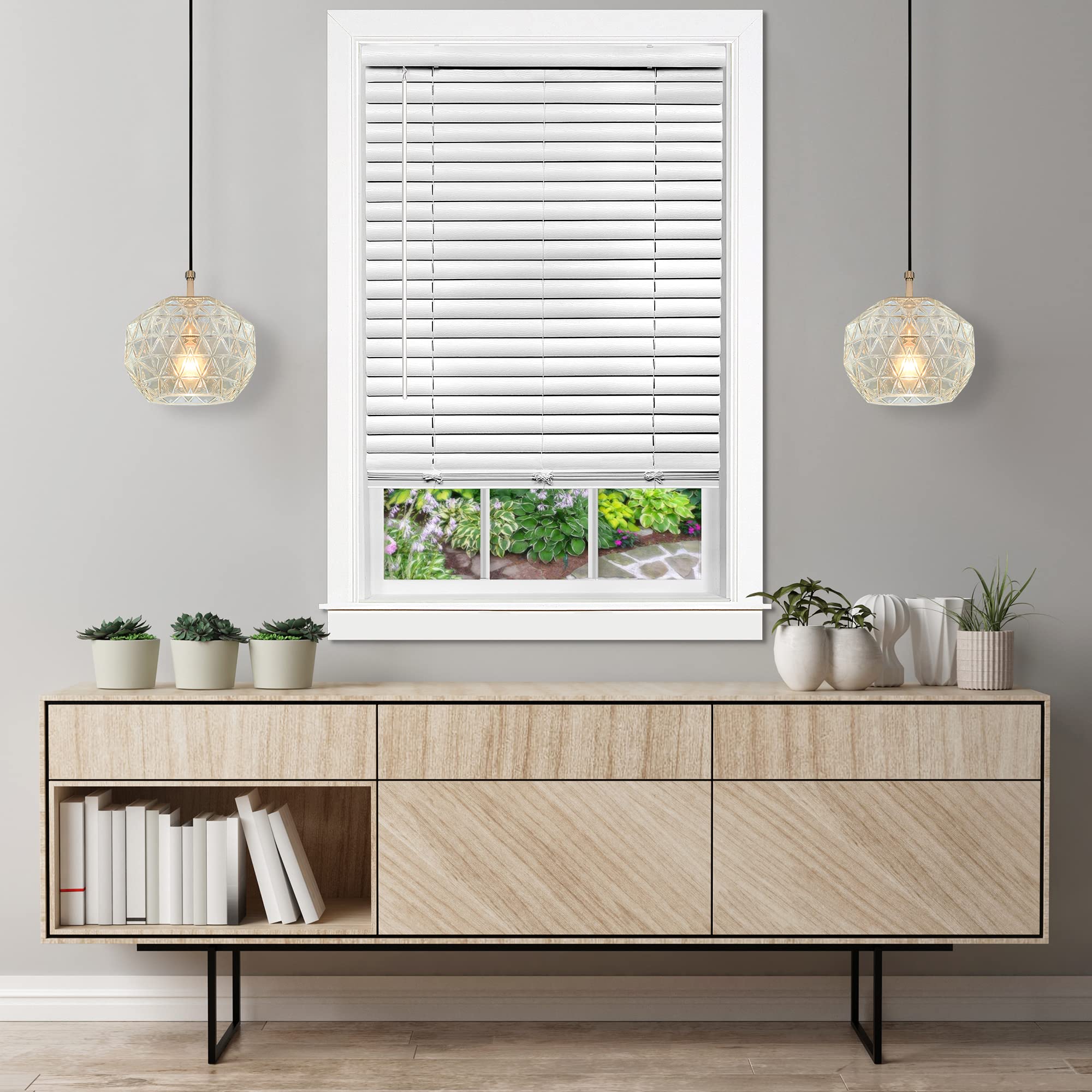 Cordless Room Darkening Venetian Blind - 23 Inch Width, 64 Inch Length, 2" Vinyl Slat Size - White - GII Luna Light Filtering Horizontal Mini Windows Blinds for Interior by Achim Home Decor