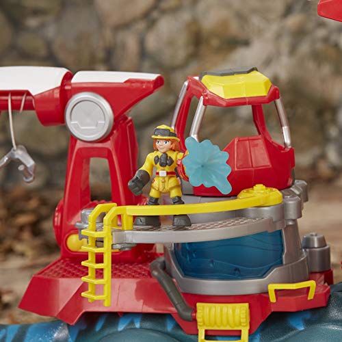 Chomp Squad Playskool Blazeasaurus and Sparks McKenzie, 20-Inch Brachiosaurus Dinosaur Firefighter Toy and Action Figure for Kids 3 and Up
