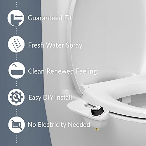 Bio Bidet by Bemis 500EC Toilet Seat with Perfect Fit, Fresh Water Spray, Non-Electric, Easy to Install Bidet, ROUND, Ice Grey