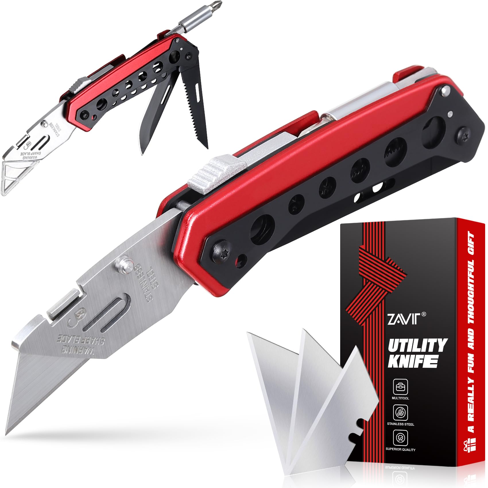 Stocking Stuffers for Men Gifts, Box Cutter, Utility Knife, Christmas Stocking Stuffers Gifts for Grandpa Uncle Brother Him, Fathers Day Dad Gifts, EDC, 6 in 1 Multitool, Screwdrive, 3 Razor Blades
