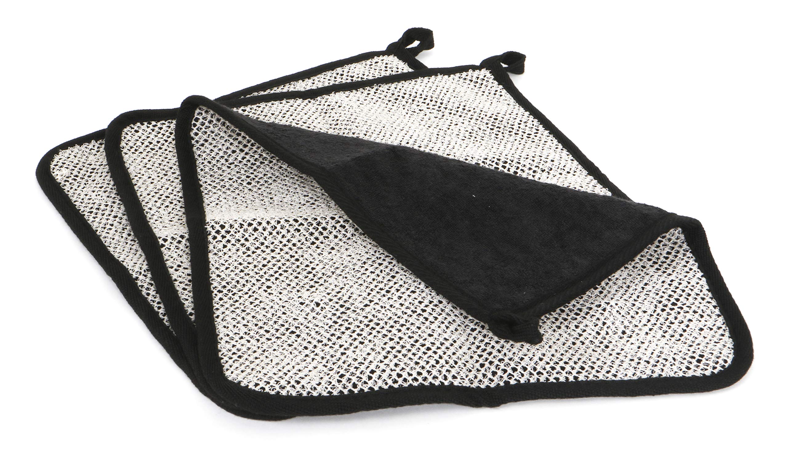 The Rustic Man Terry Wash Cloths for Face and Body, Dual-Sided Cleansing and Exfoliating Washcloths, Machine Wash, Black, 3 Count
