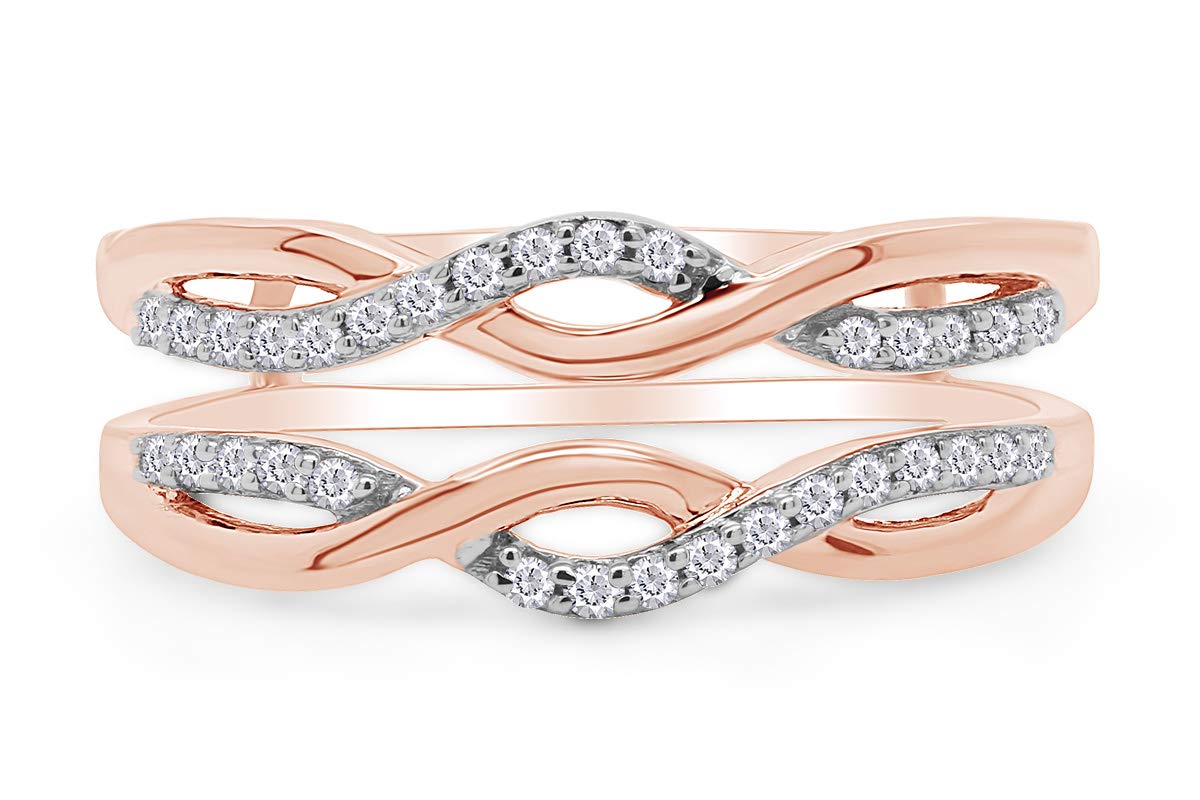 AFFY 0.30 Carat Round White Cubic Zirconia Enhancer Guard Ring 14K Rose Gold Over Sterling Silver