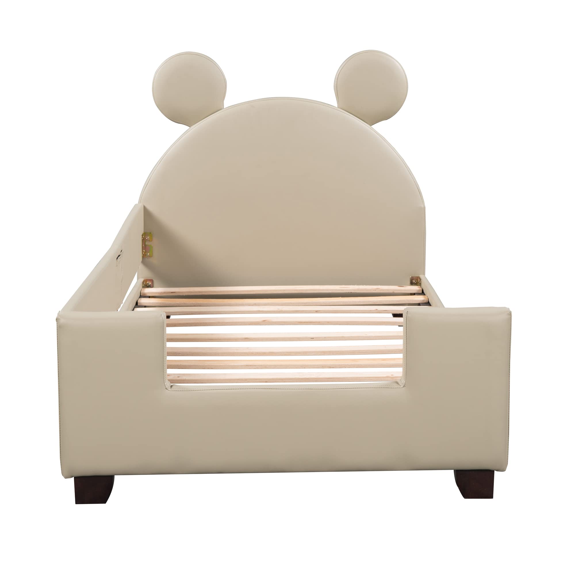 Merax Cute Kids Wood Twin Day Bed with Mouse Ears Headboard, Low Platform Bed Frame for Kids,Boys,Girls, No Box Spring Need (Twin, Grey)