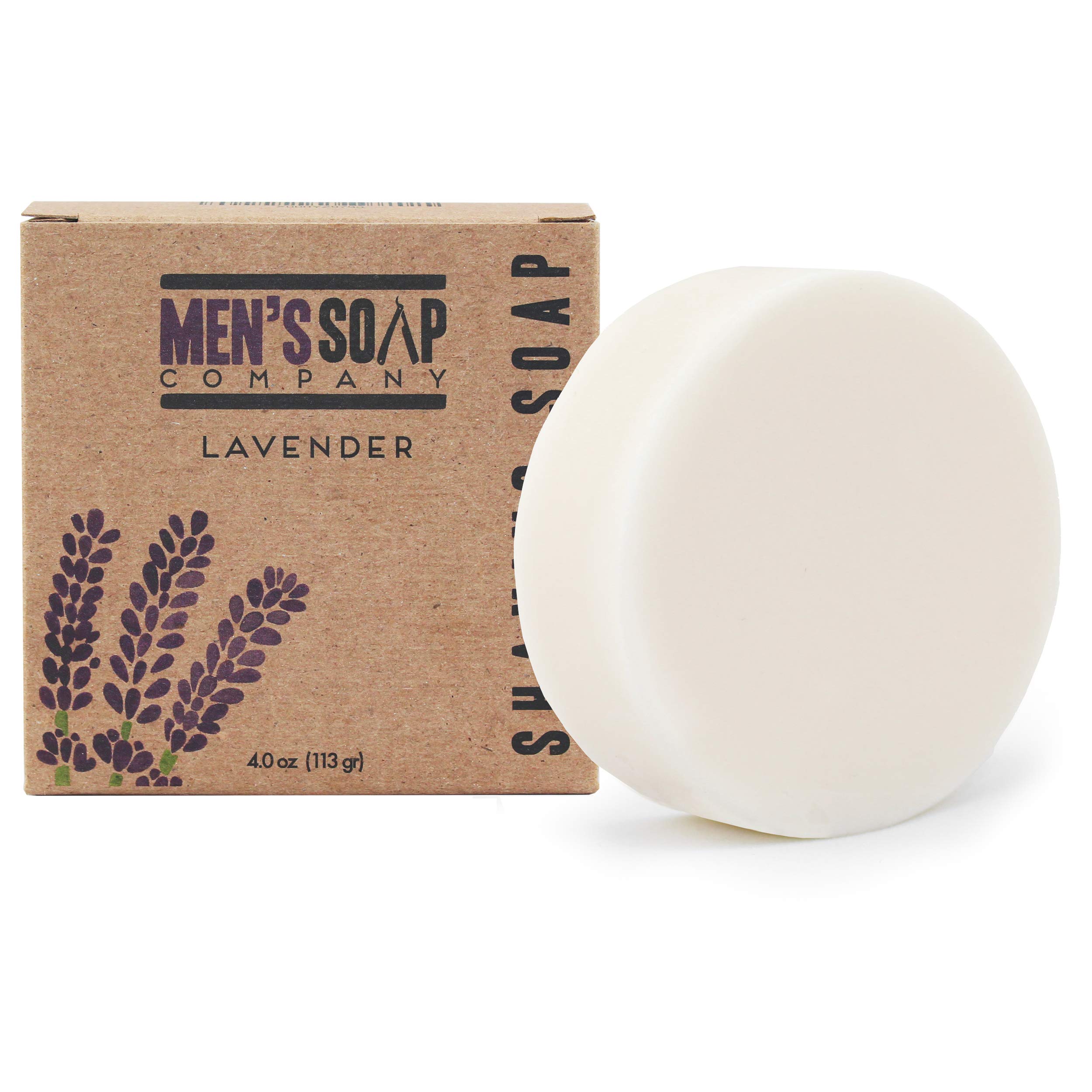 Men’s Soap Company Shaving Soap Refill Puck, 4.0 oz - Natural Vegan Ingredients with Shea Butter & Vitamin E for Thick Lather and Skin Protection, Lavender