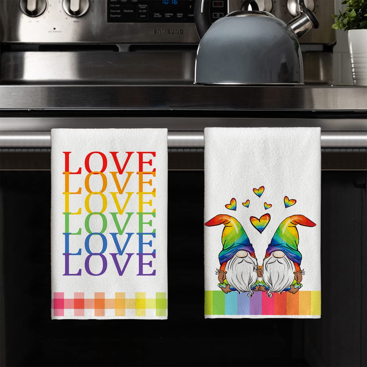Artoid Mode Love Heart Gnomes LGBT Home Kitchen Dish Towels, 18 x 26 Inch Ultra Absorbent Coffee Tea Bar Hand Towels Bathroom Gift for Cooking Baking Set of 2