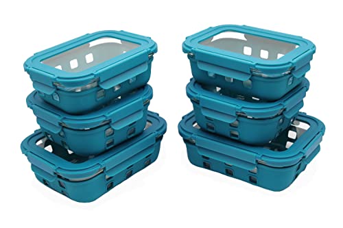 Balxajump[18 pieces 6-packs]Glass Food Storage Containers Mixed Set with Silicone Sleeve Airtight Lids for Lunch Box Meal Prep Microwave Oven Freezer Dishwasher Leak Proof Organization BPA-Free Green