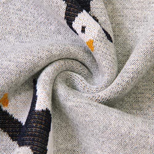 mimixiong 100% Cotton Knitted Baby Blanket Toddler Swaddling Blanket for Newborn Baby with Cute Penguin Pattern Grey Size 30 x 40 inches