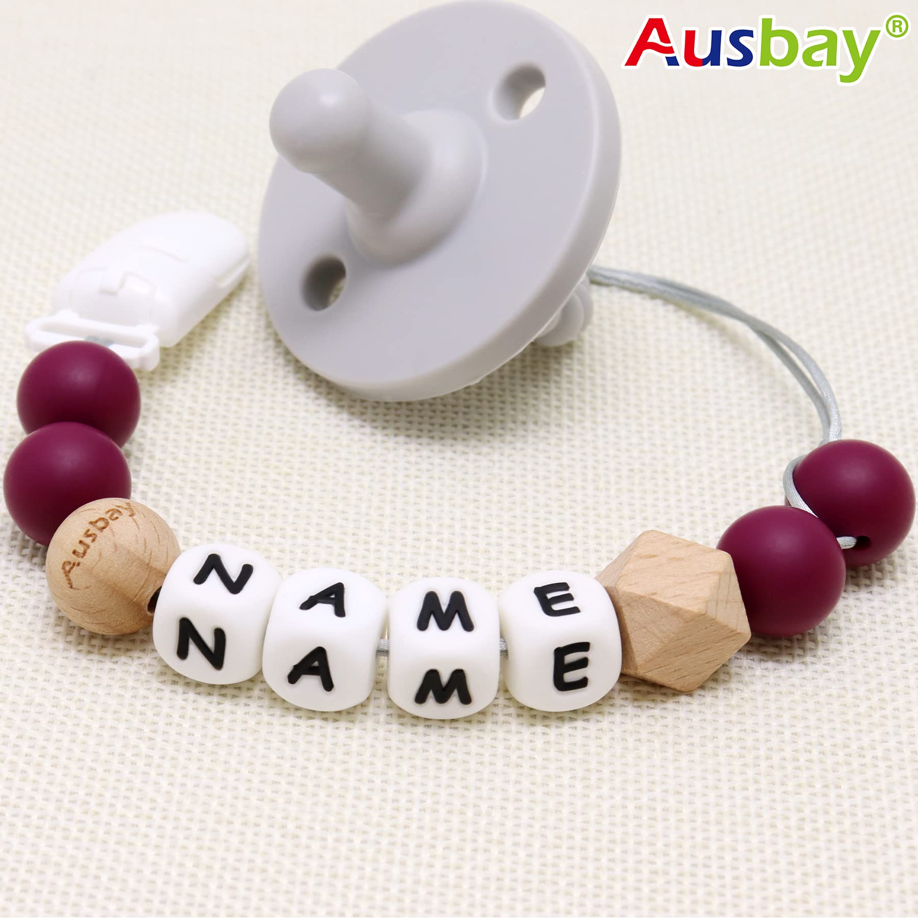 Ausbay Personalized Stroller Clip with Name, Unisex Baby Gifts for Newborn (Light Pink)