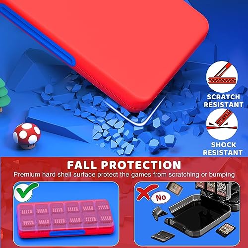 CYKOARMOR Switch Game Case Holder for Nintendo Switch/OLED/Lite Game Card, Switch Game Holder with 24 Game Slots & 24 Micro SD Card Slots, Switch Game Card Case Compact Switch Cartridge Case Red Blue