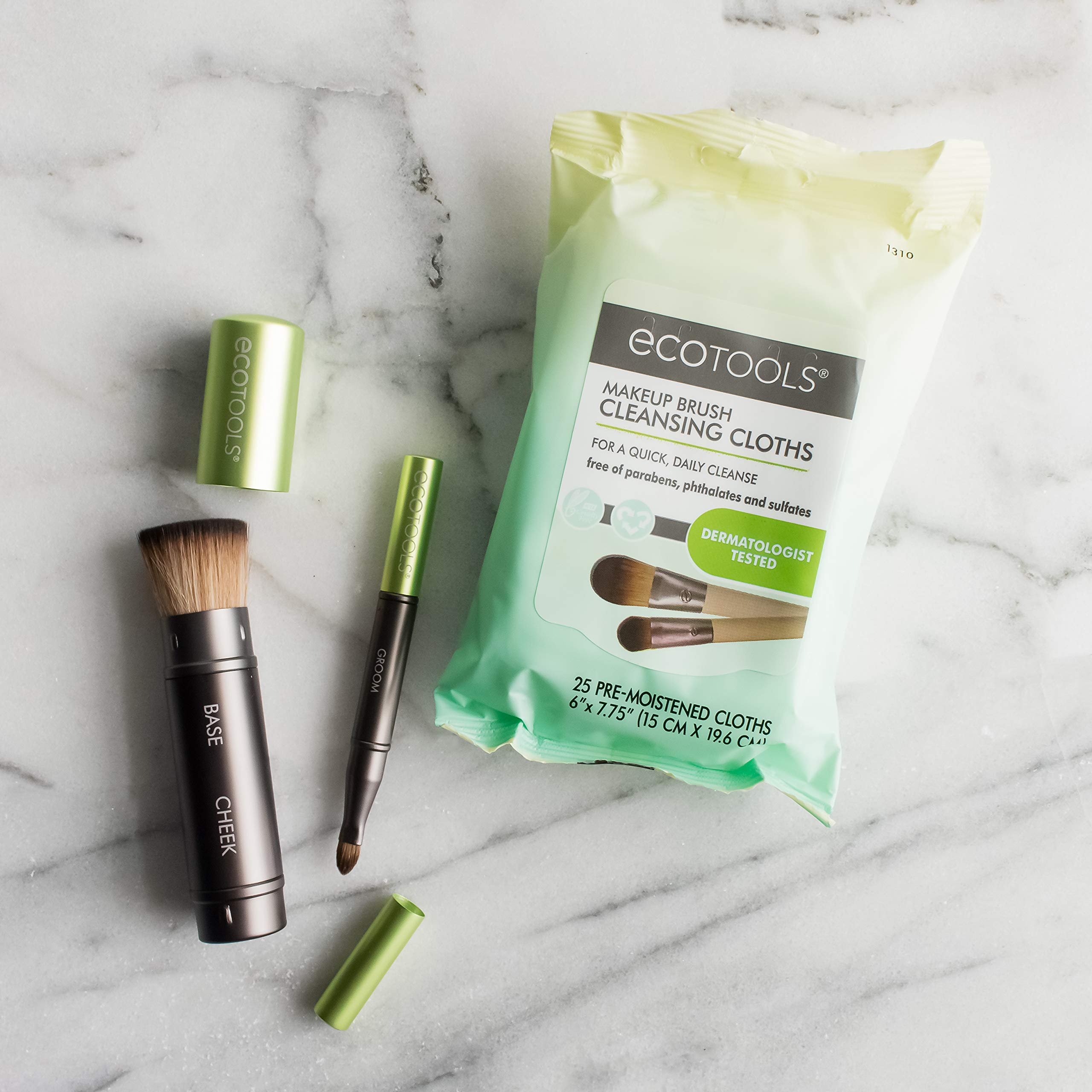 EcoTools Makeup Brush Cleansing Cloths, 25 Count - Quick & Convenient Brush Cleaner