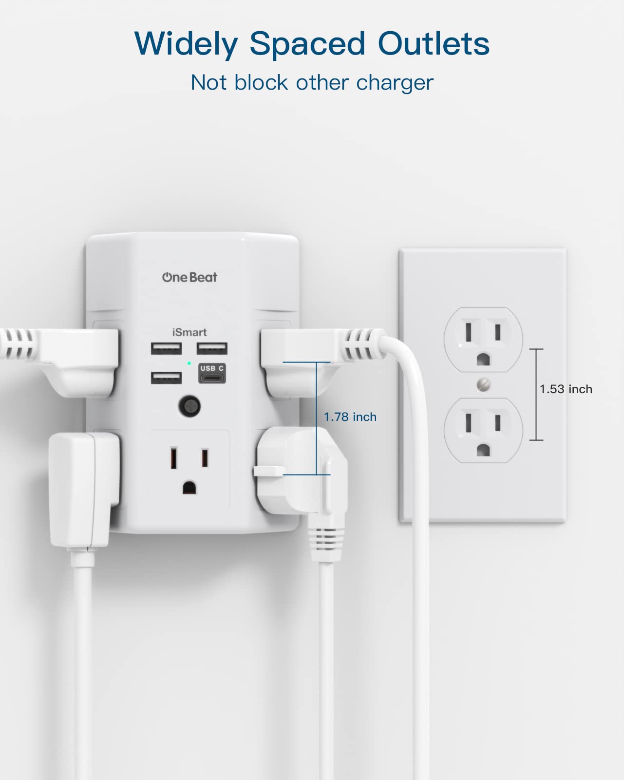 8 Widely Power Strip with USB and 1800J Surge Protector Outlet Extender Bundle