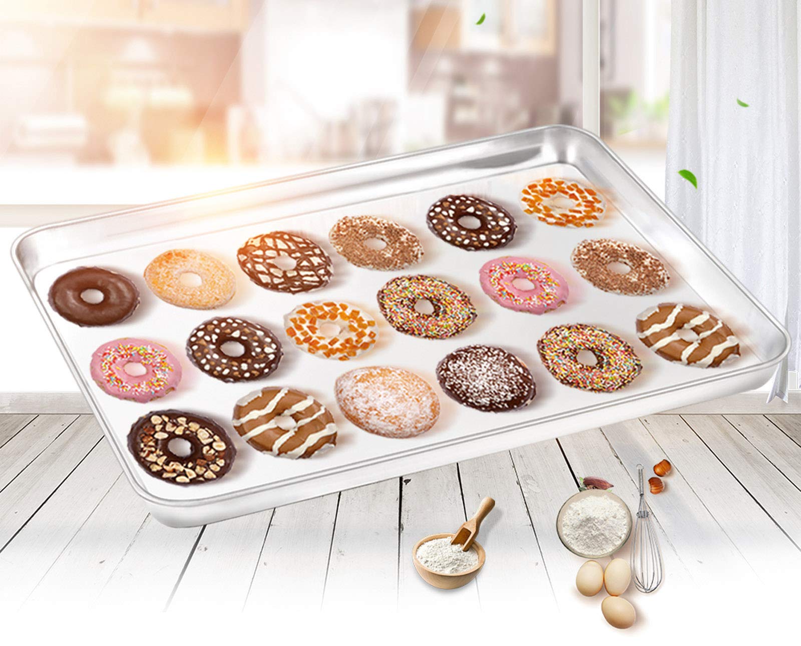 Baking Sheet with Rack Set, E-far Stainless Steel Baking Pans Tray Cookie Sheet with Cooling Rack, 16 x 12 x 1 inch, Non Toxic & Healthy, Rust Free & Dishwasher Safe - 4 Pieces (2 Sheets + 2 Racks)