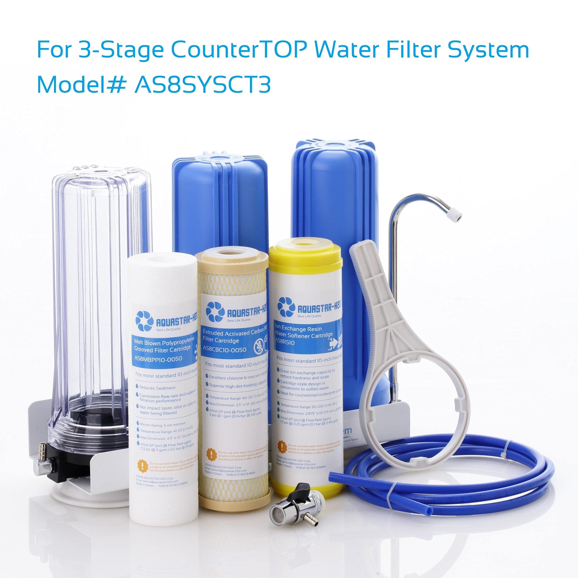 AQUASTAR-H2O 10"x2.5" Water Softener Filter Cartridge | Ion Exchange Resin | Countertop Water Filter Systems 2-Pack