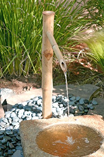 Bamboo Accents 36” Tall Outdoor Water Fountain with Pump, Easy Install in Pond or Garden, Handmade Smooth Natural Split-Resistant Bamboo