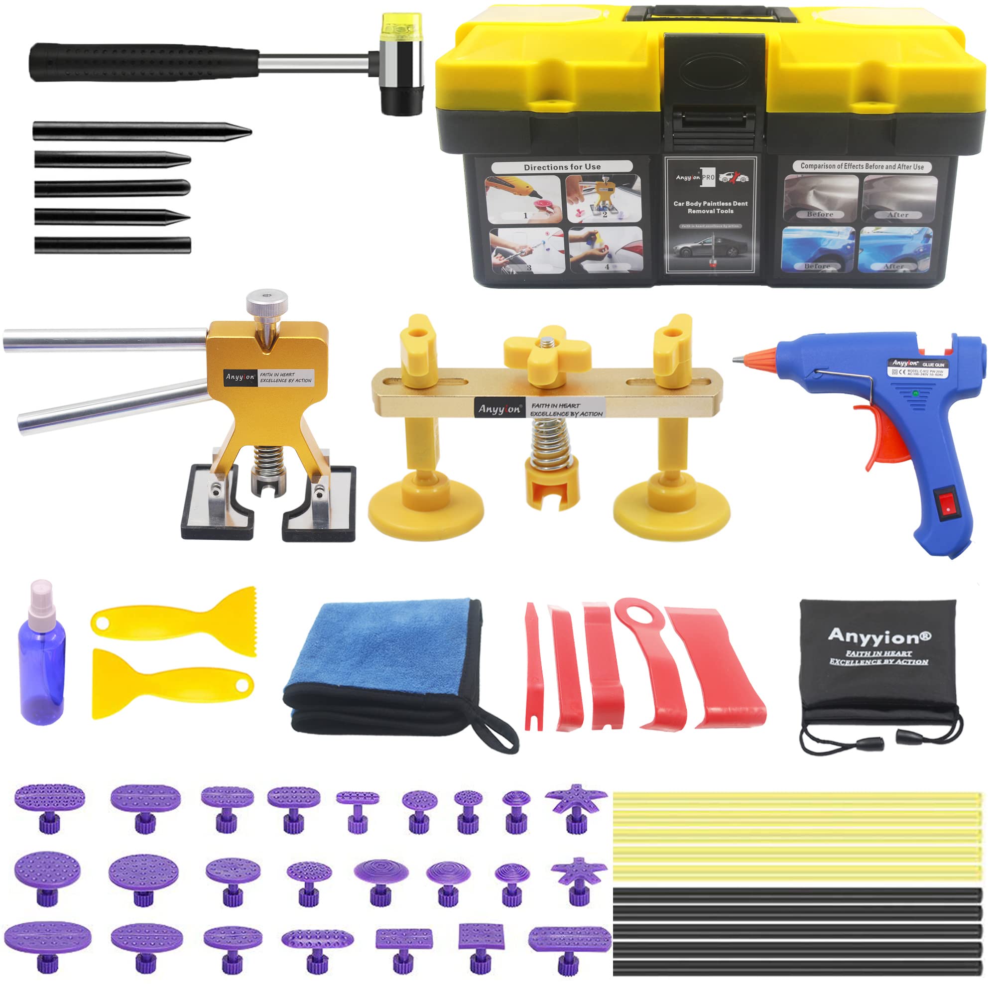 Anyyion Paintless Dent Repair Kits - 54pcs Car Body Paintless Dent Repair Tools - Car Clip Removal Tool (54PCS)