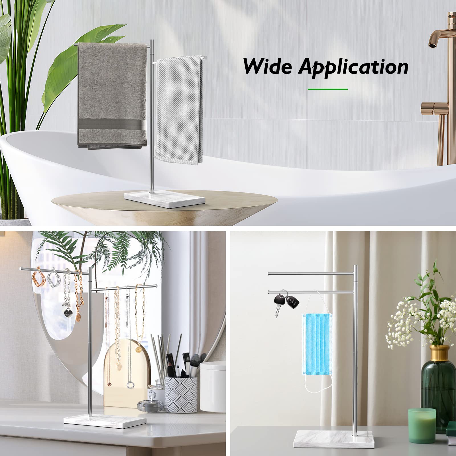 Luxspire Marble Hand Towel Holder, Free Standing Hand Towel Stand, πππ©πͺπ§ππ‘ Marble Base Countertop Towel Stand Stainless Steel Swivel Towel Rack for Bathroom Kitchen Countertop, F-Shape