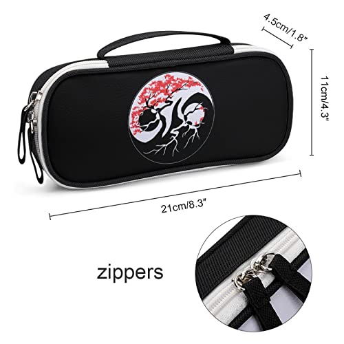 Bonsai Tree in Yin Yang Printed Pencil Case Bag Stationery Pouch with Handle Portable Makeup Bag Desk Organizer