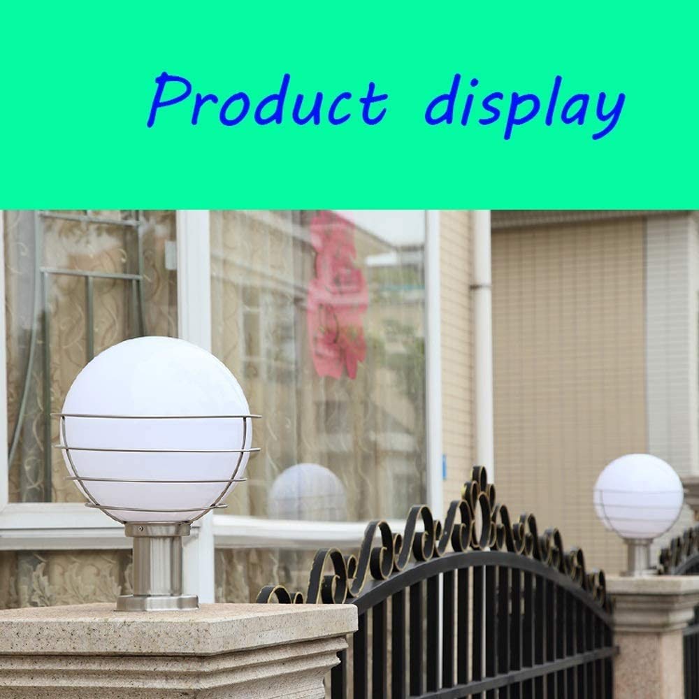 Bwldma Outdoor Waterproof Ball E27 Post Lamp Modern Simple Round Spherical Column Headlights Stainless Steel Home Garden Bulb Landscape Pillar Light (Size : 20 30cm) (Size : 40cm)