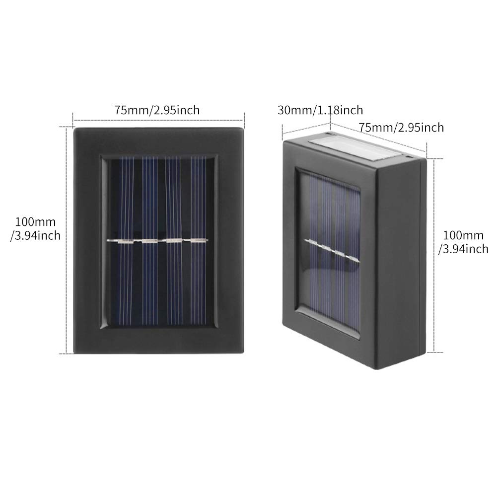 BWWNBY 2 LED Solar Wall Light UP and Down Illuminate Outdoor Sunlight Sensor Lamp Modern Nordic Style Decor for Home Garden Porch(Warm Light)