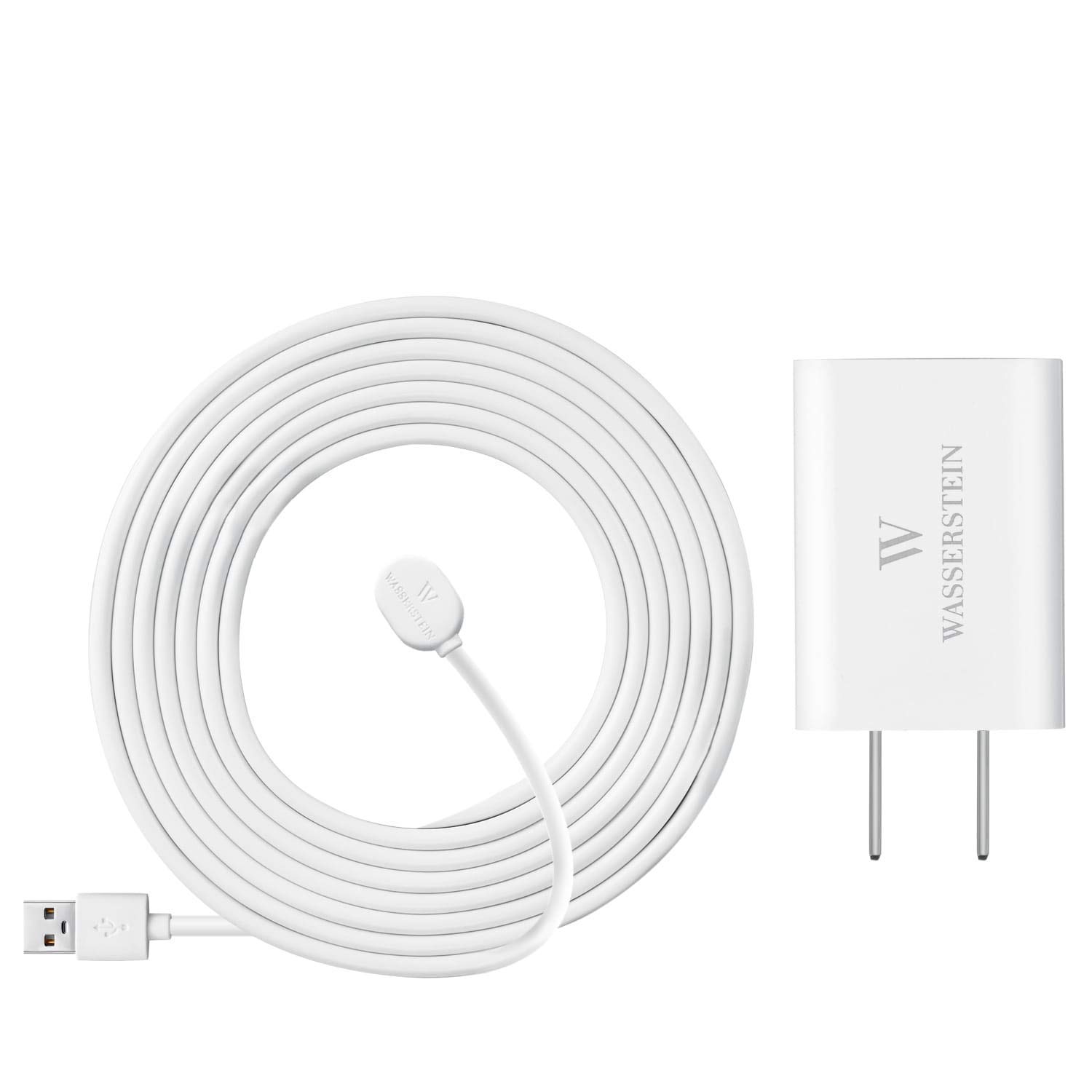 Wasserstein Bundle - Arlo White 16ft Weatherproof Magnetic Charging Cable & 2-Pack White Adjustable Metal Mount Compatible with Arlo Pro 3/Pro 4 & Arlo Ultra/Ultra 2 ONLY
