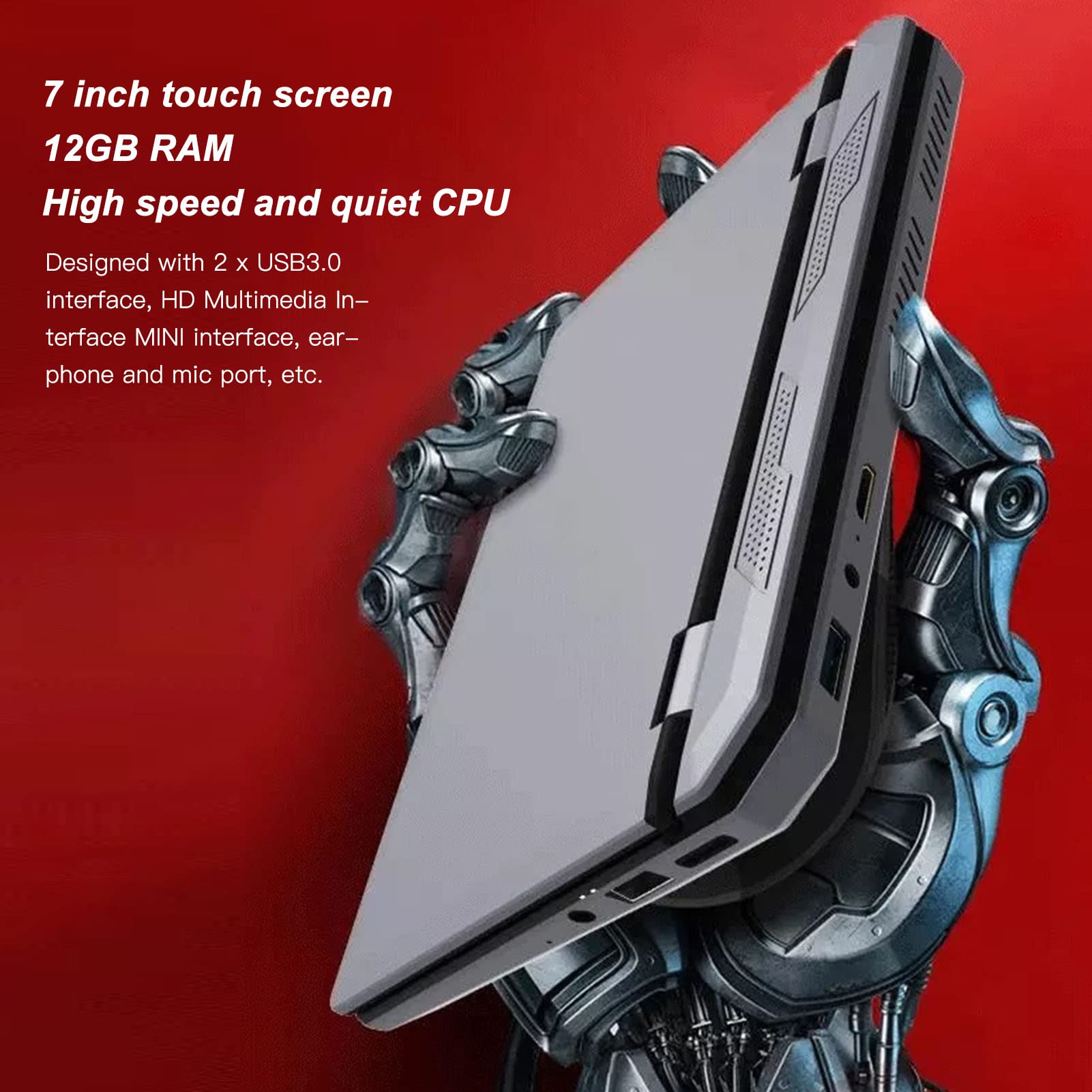 7Inche Touch Screen Mini Laptop, for J4105 CPU 12GB RAM Portable Laptop, Dual Band WiFi 2xUSB3.0 HDMI Mini Interface, Notebook for Win 10 11, 2MP 30fps Camera (12G+256G US Plug)