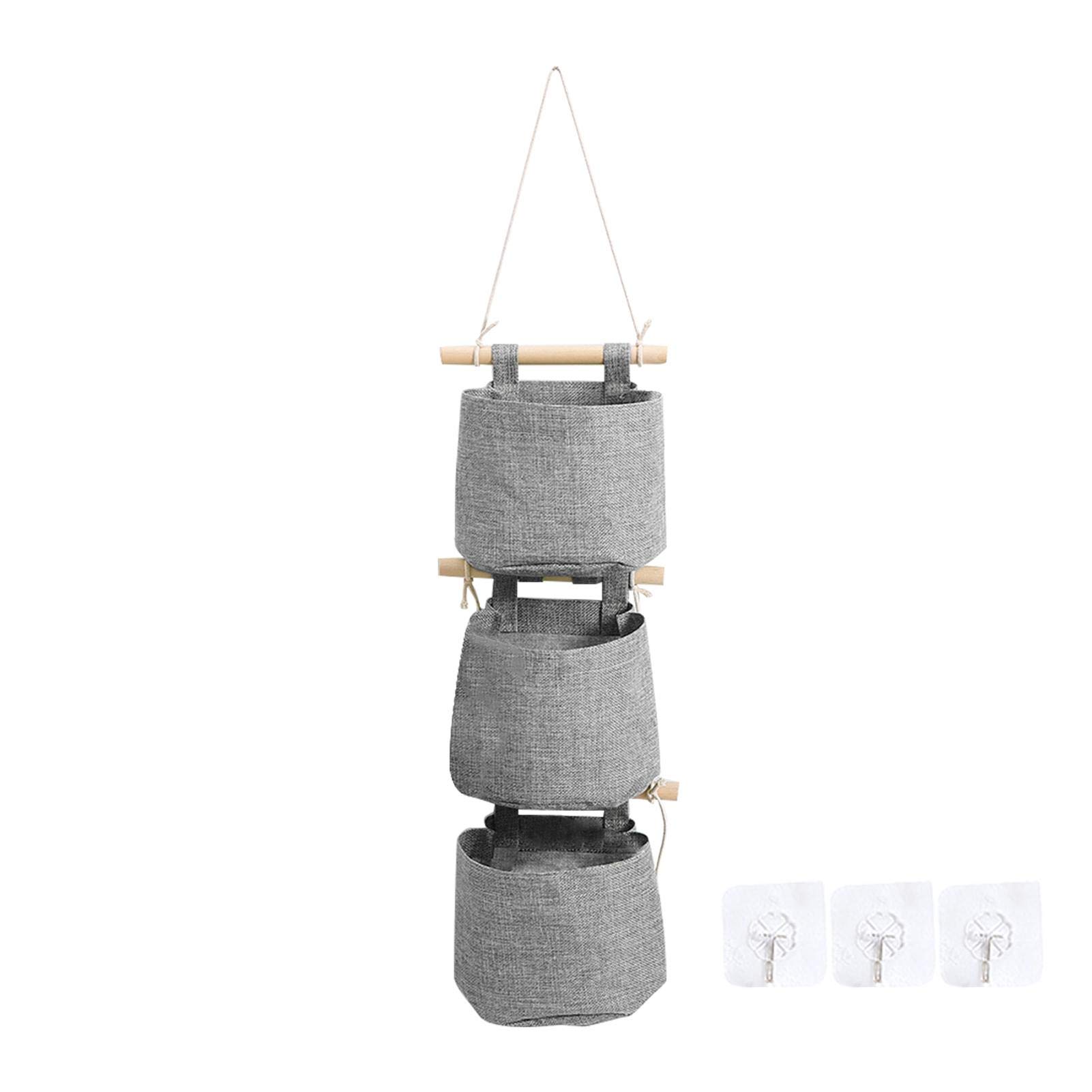 BWWNBY Hanging Storage Bag Cotton Linen Fabric Closet Detachable Foldable Washable Storage Bag Over The Wall Door Organizer for Room Bathroom,Wall Door Closet Bag Organizer(Grey,Size:3 Pockets)