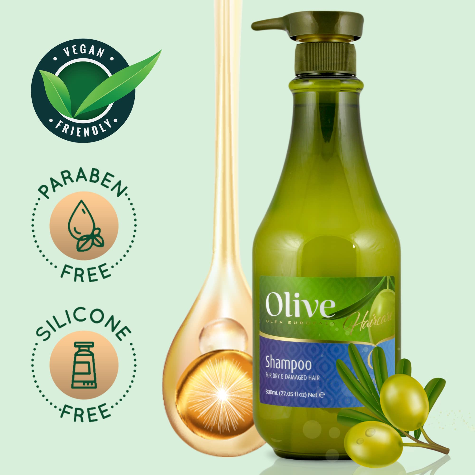 Frulatte Olive Shampoo with Organic Olive Oil | Rich in Vitamins A, D & E Hydrating Shampoo for Dry Damaged Hair | Paraben Free Shampoo | Natural & Deep Cleansing Hair Shampoo, 27 fl oz
