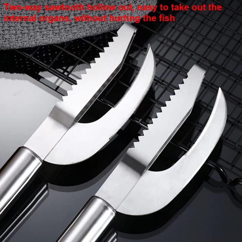 DABONGKEER 4 PCS Stainless Steel Fish Scaler and Gutting Knife Multifunctional Seafood Tool for Removing Scales Cleaning Fish and Shrimp ，430 Hot Treatment