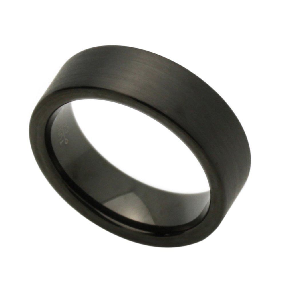 7MM Comfort Fit Tungsten Carbide Wedding Band Flat Pipe Cut Style Brushed Black Tungsten Ring (5 to 15), 10