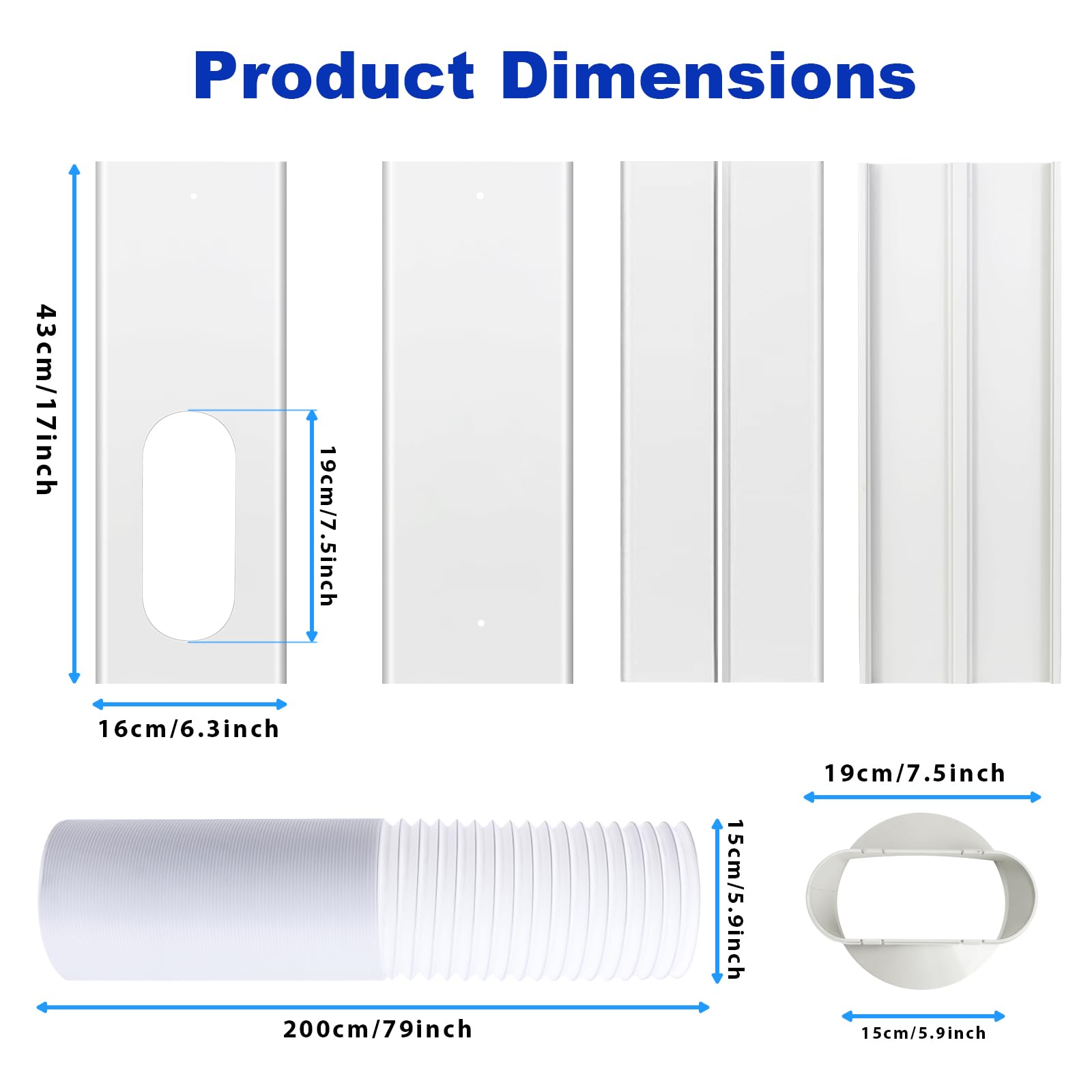 Estoder Portable AC Window Vent Kit with 5.9 Inch Exhaust Hose (78.7Inch Length), Adjustable Window Seal for Portable Air Conditioner, Universal 3x21.7β AC Seal Plate with Coupler for Sliding Windows