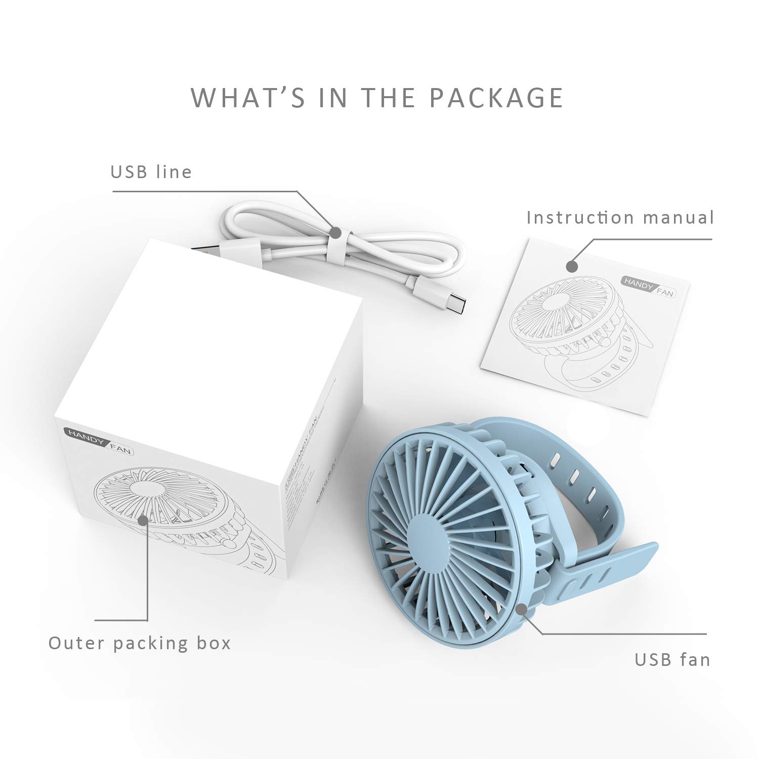 Aquatrend Personal Mini Wrist Fan,3 Speed Pocket Fan with Adjustable Wristband,Protable USB Rechargeable Watch Fan for Indoor And Outdoor (Blue)