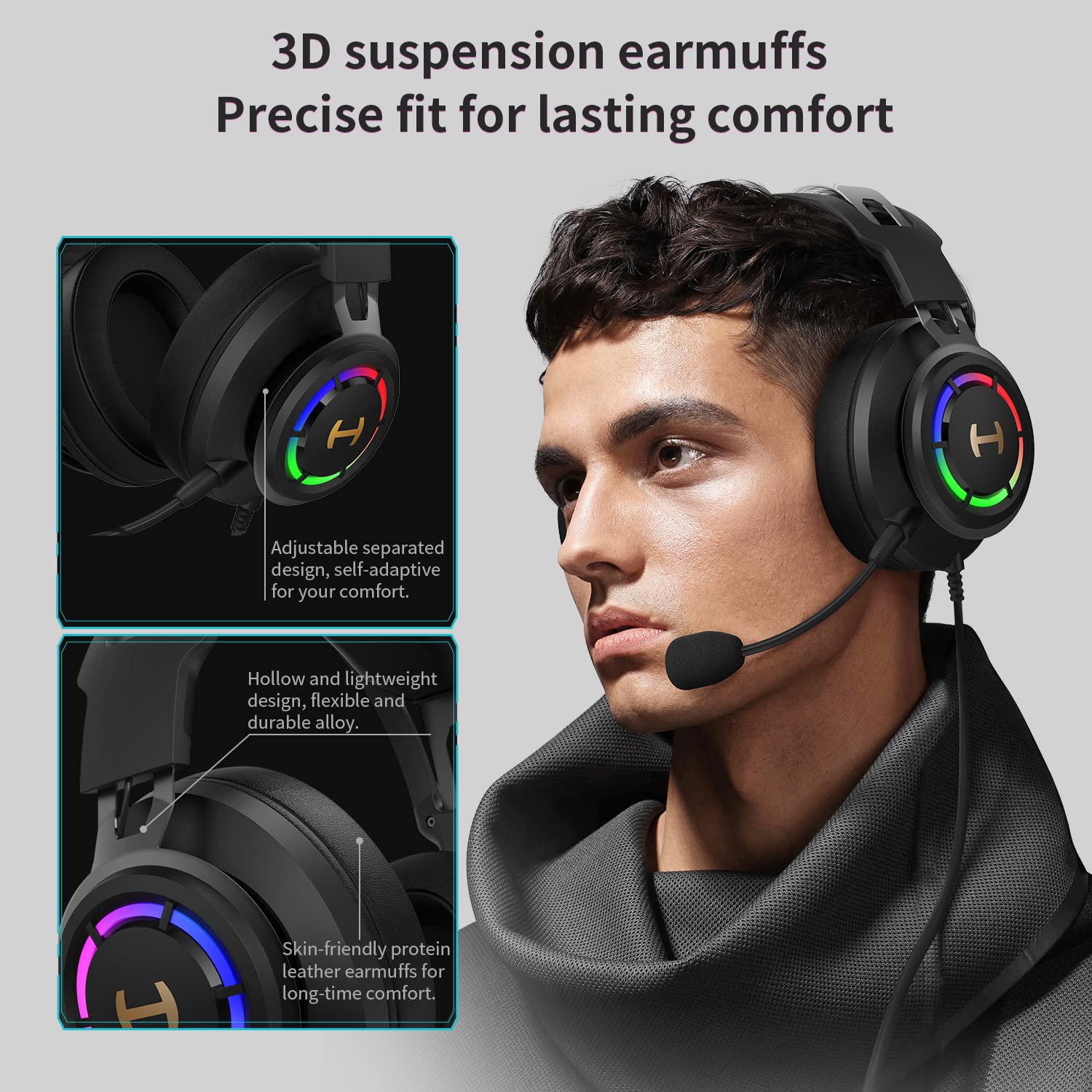 Edifier G35 PC Gaming Headset Hi-Res Sound Quality USB Over-Ear Headphone with 7.1 Surrounding Sound, 50mm Hybrid Driver, ENC Noise Cancelling Mic, 16.8m RGB Light for PC PS4 Mac Laptop Desktop Black