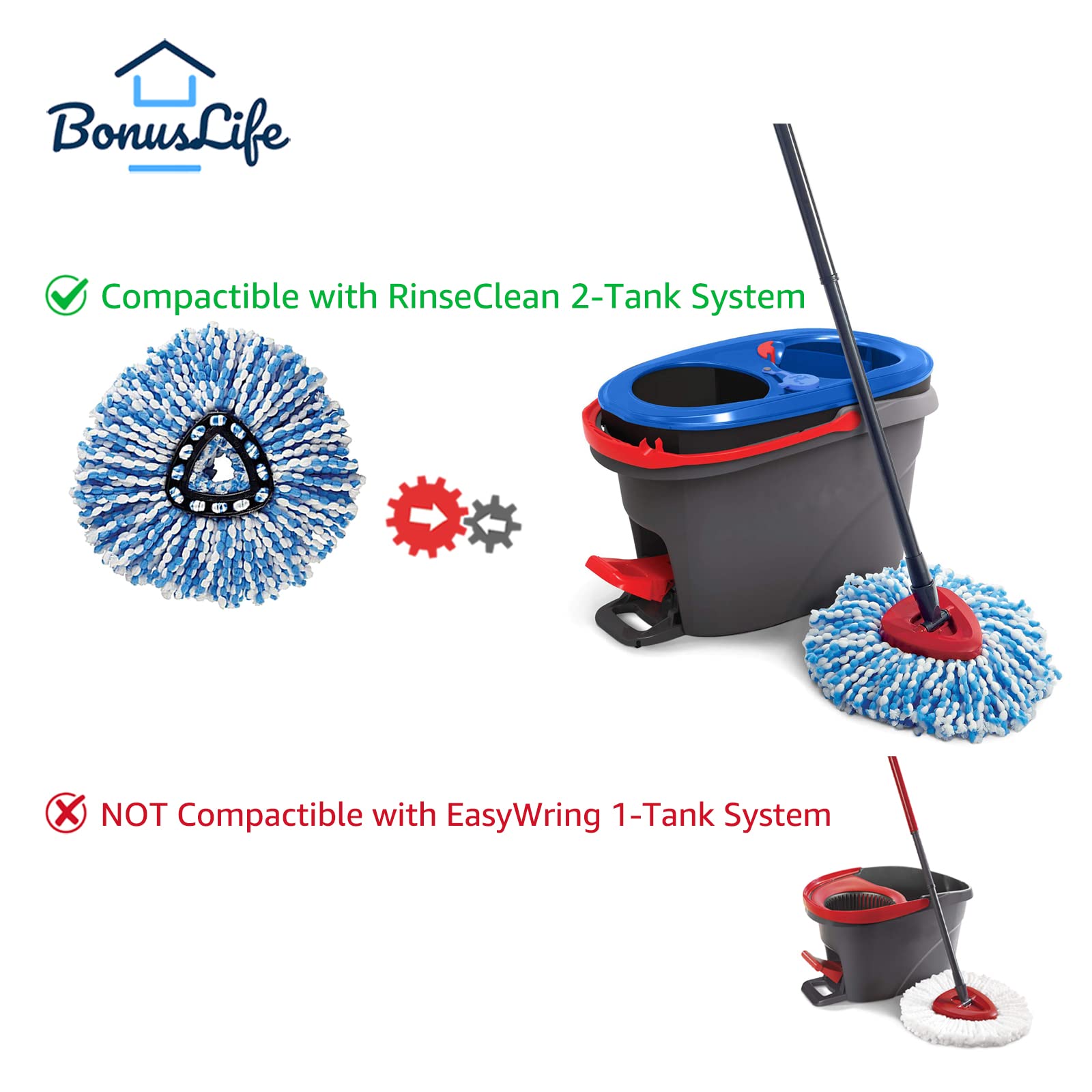 BonusLife 3-Pack Mop Head for O-Ceda RinseClean Spin Mop Refill 2-Tank System Only Easy Cleaning Microfiber Replacement
