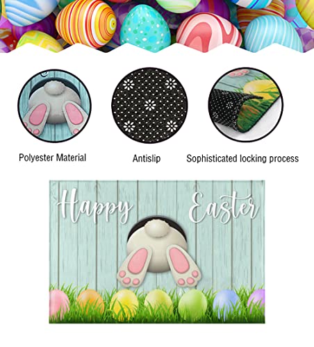 AUSTAB Easter Welcome Door Mat Bunny Tail Spring Floor Mat Indoor Outdoor Entrance Bathroom Door Mat Non-Slip Washable Greeting Party Decorations 17 X 29 Inches