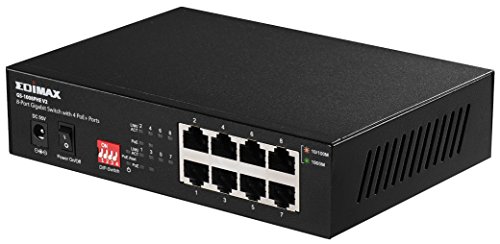 Edimax GS-1008PHE V2 Long Range 8 Port Gigabit Switch with 4 PoE+ Ports, Supports Long Range Up to 200M, Port-Base VLAN, QoS, Auto-detect PD, Total 60W with External Power Adapter