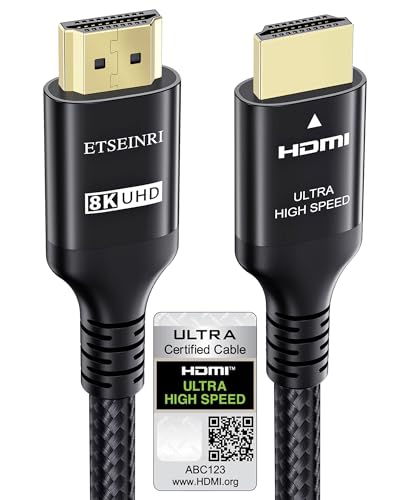 Etseinri 10K 8K 4K HDMI Cable 6.6ft, Certified 48Gbps Ultra High Speed HDMI® Cable 4K@120Hz 8K@60Hz eARC HDCP 2.2&2.3 Dynamic HDR D.olby Atmos Compatible with PS5 X-Box HDTV Monitor
