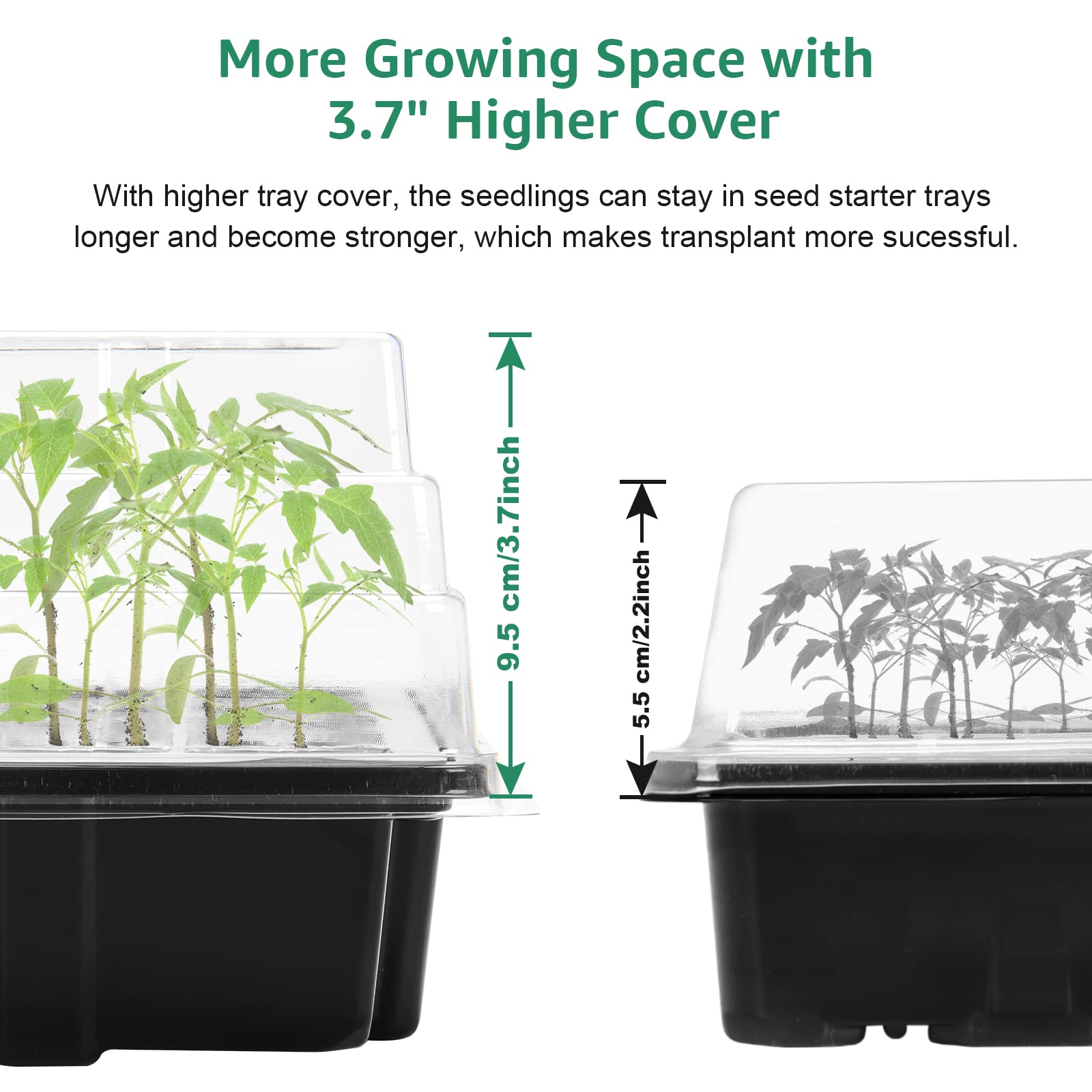 Bonviee 3 Packs Seed Starter Tray with Hygrometer Thermometer, 40-Cell Seed Starter Kit with Clear and Elevated Humidity Dome, Greenhouse Kit Indoor for Cloning, Propagation, Sprouting and Germination