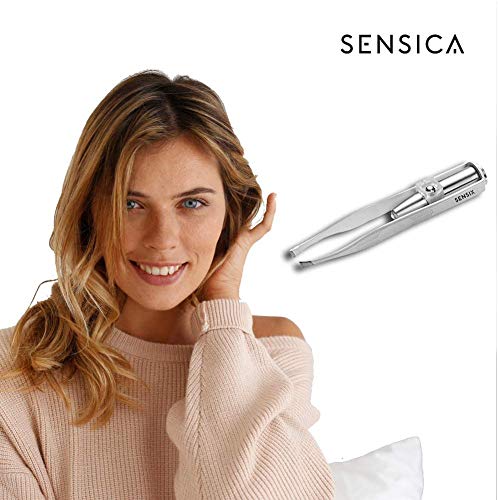 Sensica ‘Lumi’ Tweezers with Light - Precision Slant Tip Eyebrow Tweezers for Women with Finest Point Grip for Professional Results - Accurate, Durable, Hygienic