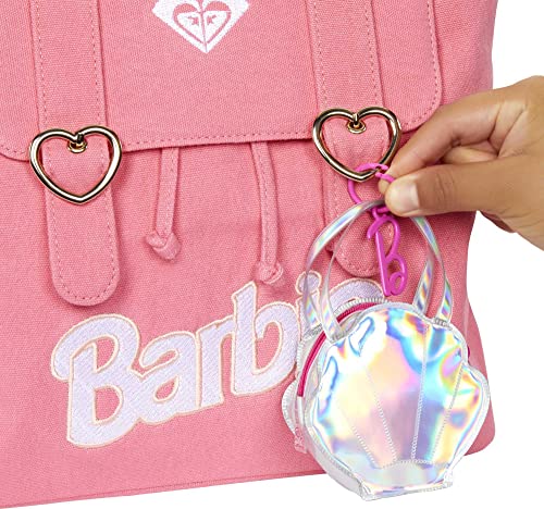 Barbie Clothes, Deluxe Clip-On Beach Bag with Swimsuit and Five Themed Accessories for Barbie Dolls